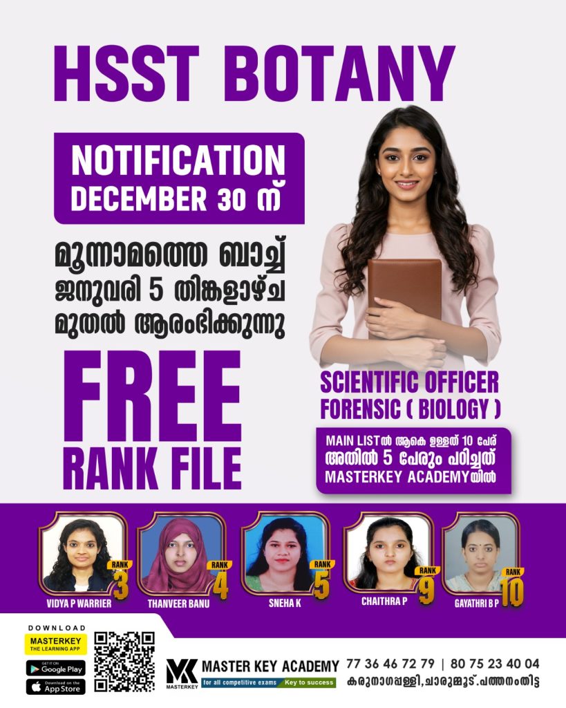 HSST Botany Notification December 30ന് | Free Rank File – Master Key ...